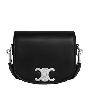 Celine Small Besace Strap Triomphe Bag In Calfskin - Black