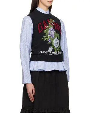 GANNI Wool Vest With Floral Motif