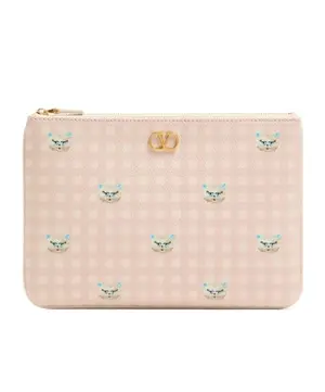 Valentino Garavani Vlogo Signature Grainy Calfskin Clutch - Pink/ivory