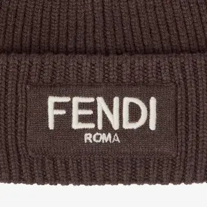 Fendi Logo Embroidered Pompom Detail Beanie - Brown