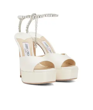 JIMMY CHOO Platform High Heel Sandals With Crystal Ankle Strap