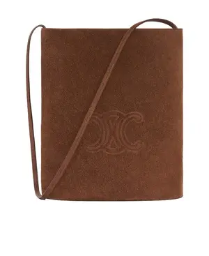 Celine Suede Calfskin Bucket Bag With Embossed Triomphe - Brown