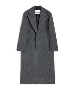 JIL SANDER Long Wool Gabardine Coat - Meteorite