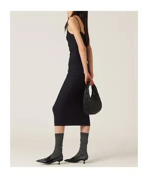 Miu Miu Sleeveless Logo Detailed Midi Dress - Black