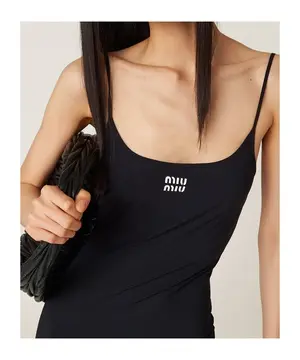 Miu Miu Sleeveless Logo Detailed Midi Dress - Black