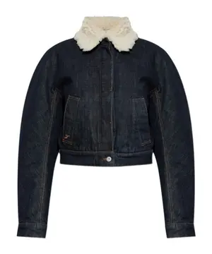 Jacquemus Denim Bomber Jacket With Fur Collar - No