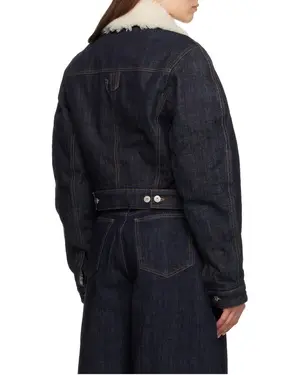 Jacquemus Denim Bomber Jacket With Fur Collar - No
