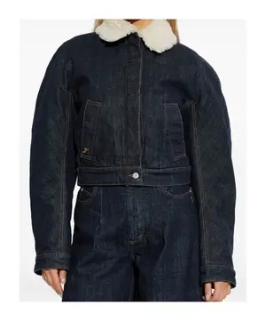 Jacquemus Denim Bomber Jacket With Fur Collar - No
