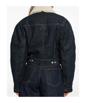Jacquemus Denim Bomber Jacket With Fur Collar - No