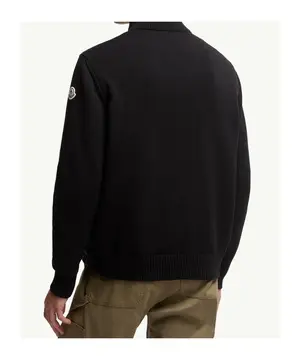 Moncler High-neck Quilted Cardigan With Tricolour Trim - Black