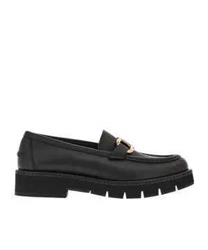 FERRAGAMO Round Toe Loafer With Golden Detail - Black