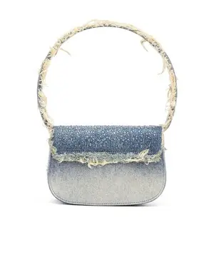 DIESEL® 1dr Logo Plaque Denim Shoulder Bag - Gray
