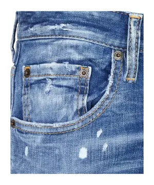Dsquared2 Distressed Button-fly Jeans With Logo Detail - Blue
