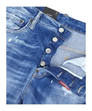 Dsquared2 Distressed Button-fly Jeans With Logo Detail - Blue