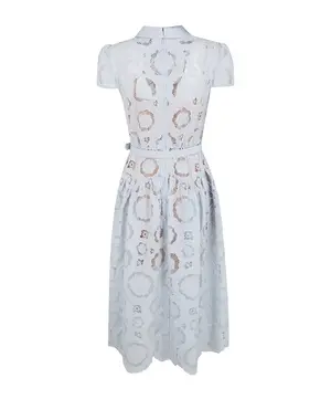 SELF-PORTRAIT Floral Lace Midi Dress With Belt - Blue