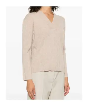 Max Mara Arten Ribbed V-neck Long Sleeve Jumper - Nude