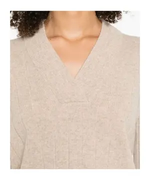 Max Mara Arten Ribbed V-neck Long Sleeve Jumper - Nude