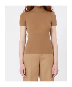 Max Mara High Neck Short Sleeve Jumper - Brown