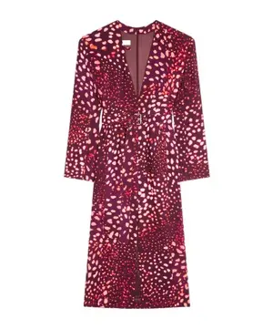 Dries Van Noten Printed V-neck Long Sleeve Belted Dress