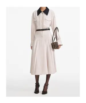 SELF-PORTRAIT Contrast Collar Midi Dress