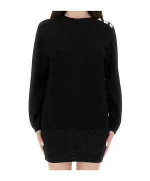 Balmain Logo Monogram Jumper With Button Detail - Black