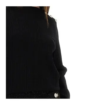 Balmain Logo Monogram Jumper With Button Detail - Black