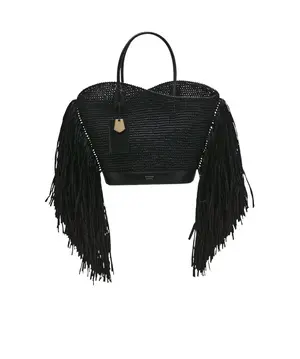 FERRAGAMO Woven Tote Bag With Fringe Detail