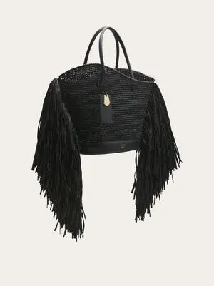 FERRAGAMO Woven Tote Bag With Fringe Detail