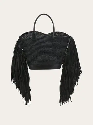 FERRAGAMO Woven Tote Bag With Fringe Detail