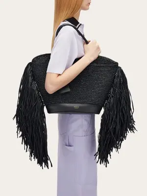 FERRAGAMO Woven Tote Bag With Fringe Detail