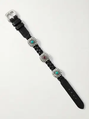 Gucci Double G Flower Engraved Bracelet - Black