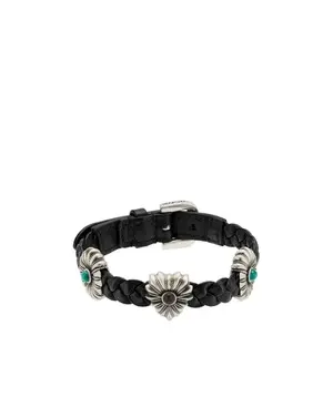Gucci Double G Flower Engraved Bracelet - Black