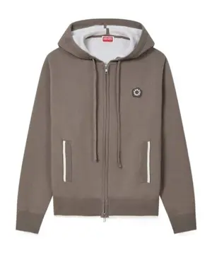 Kenzo Logo Patch Zip-up Hooded Jacket - Taupe