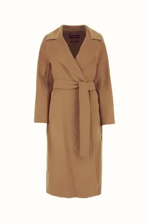 Max Mara Long-sleeved Coat With Wide Lapels And Belted Waist