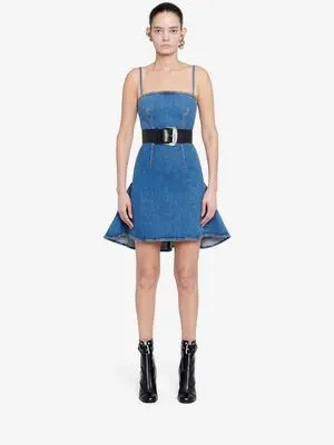Alexander McQueen Spaghetti Strap Denim Mini Dress