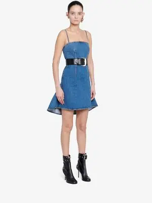 Alexander McQueen Spaghetti Strap Denim Mini Dress