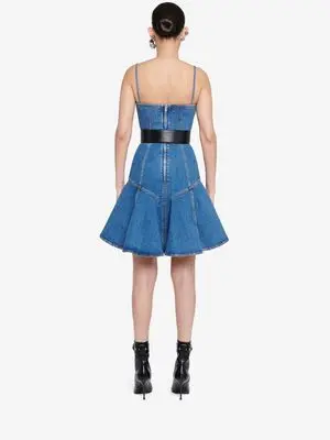 Alexander McQueen Spaghetti Strap Denim Mini Dress