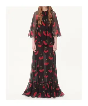 Valentino Garavani Long Sleeve Cherry Print Dress