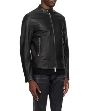 Dsquared2 Logo Leather Biker Jacket - Black