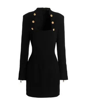 Balmain Square-neck Wool Mini Dress With Decorative Buttons - No