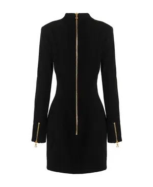 Balmain Square-neck Wool Mini Dress With Decorative Buttons