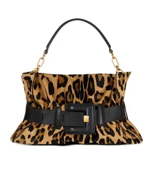 Balmain Medium Leopard Print Ponyskin-style Bag With Buckle Detail - Brown