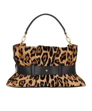 Balmain Medium Leopard Print Ponyskin-style Bag With Buckle Detail - Brown