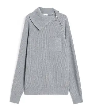 Sportmax Sportmax Salpa Loose Fit Knitted Jumper With Zipper Detail Medium Grey