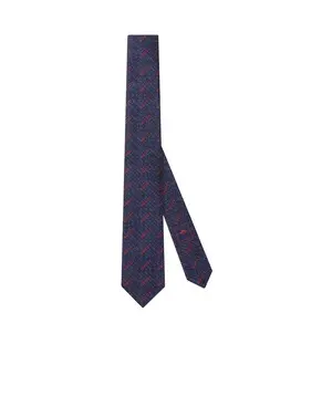 Gucci Embroidered Silk Neck Tie - Blue And Red