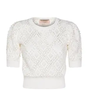 TWINSET Twinset Embellished Short-Sleeved Knitted Sweater