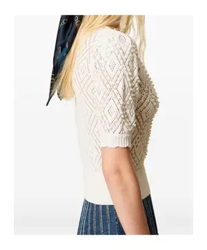 TWINSET Embellished Short-sleeved Knitted Sweater - White