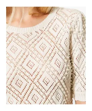 TWINSET Embellished Short-sleeved Knitted Sweater - White