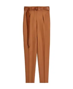 Max Mara Tailored Wool Twill Carrot Trousers With Leather Belt
