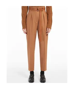 Max Mara Tailored Wool Twill Carrot Trousers With Leather Belt